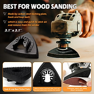 208Pcs Oscillating Tool Sanding Pads Kit, 4Pcs Triangle Sanding Pads and 4Pcs Finger Sanding Pad, 200Pcs Multitool Sandpaper Set, Grit Fit for Finishing Wood Sanding