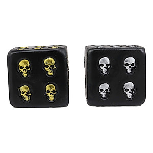 Ebros Oversized Large Decorative 2.25"High Cube Silver And Gold Skull Face Gaming Dice Set of 2 In Matte Black Finish As Ossuary Macabre Spooky Halloween Decor Sculpture Of Graveyard Skulls Skeletons