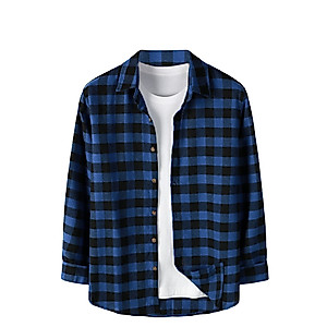 OYOANGLE Men's Plaid Long Sleeve Button Down Collared Flannel Shirt Tops Blue XXL