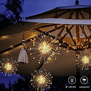 Christmas Tree Decorations Firework Lights, 4 in 1 Starburst String Lights USB Rechargeable Fairy Lights with Remote, 4 Music 8 Lighting Modes Waterproof Decorative Lights for Christmas, Patio, Party