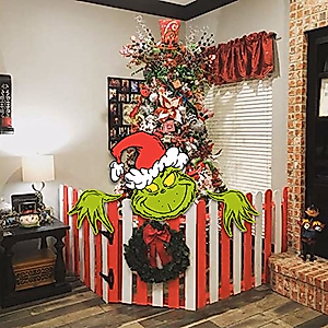 3PCS Grinchs Fence Peeker,Grinchmas Decor for Tree,Grinchs Tree Topper for Whoville Christmas Decorations