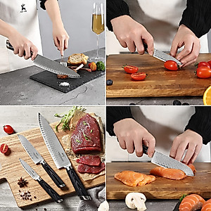 NANFANG BROTHERS Damascus Knife Set 4 PCS, Japanese Knife Set, Chefs Knife Sets Professional, Kitchen Knife Set, 8" Chef Knife, 5" Santoku Knife, 3.5" Paring Knife and Sharpener