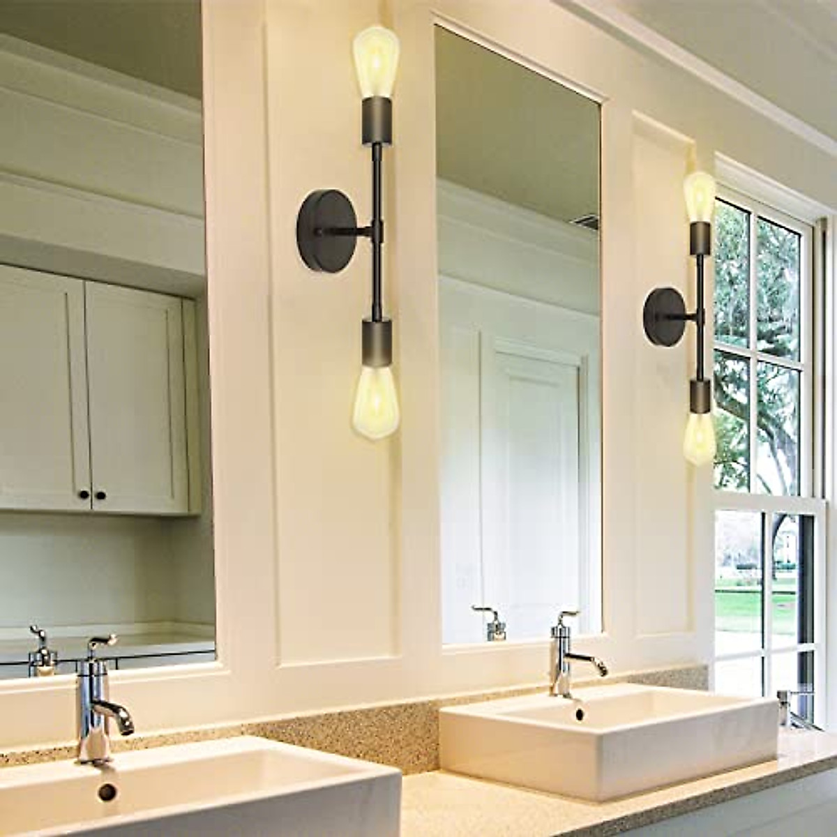 2-Light Black Vanity Wall Sconces Light Fixtures, Industrial Bathroom Vanity Lights, Matte Black Porch Wall Lamp，Modern Farmhouse Industrial Mirror Wall Lights for Living Room, Bedroom, Hallway