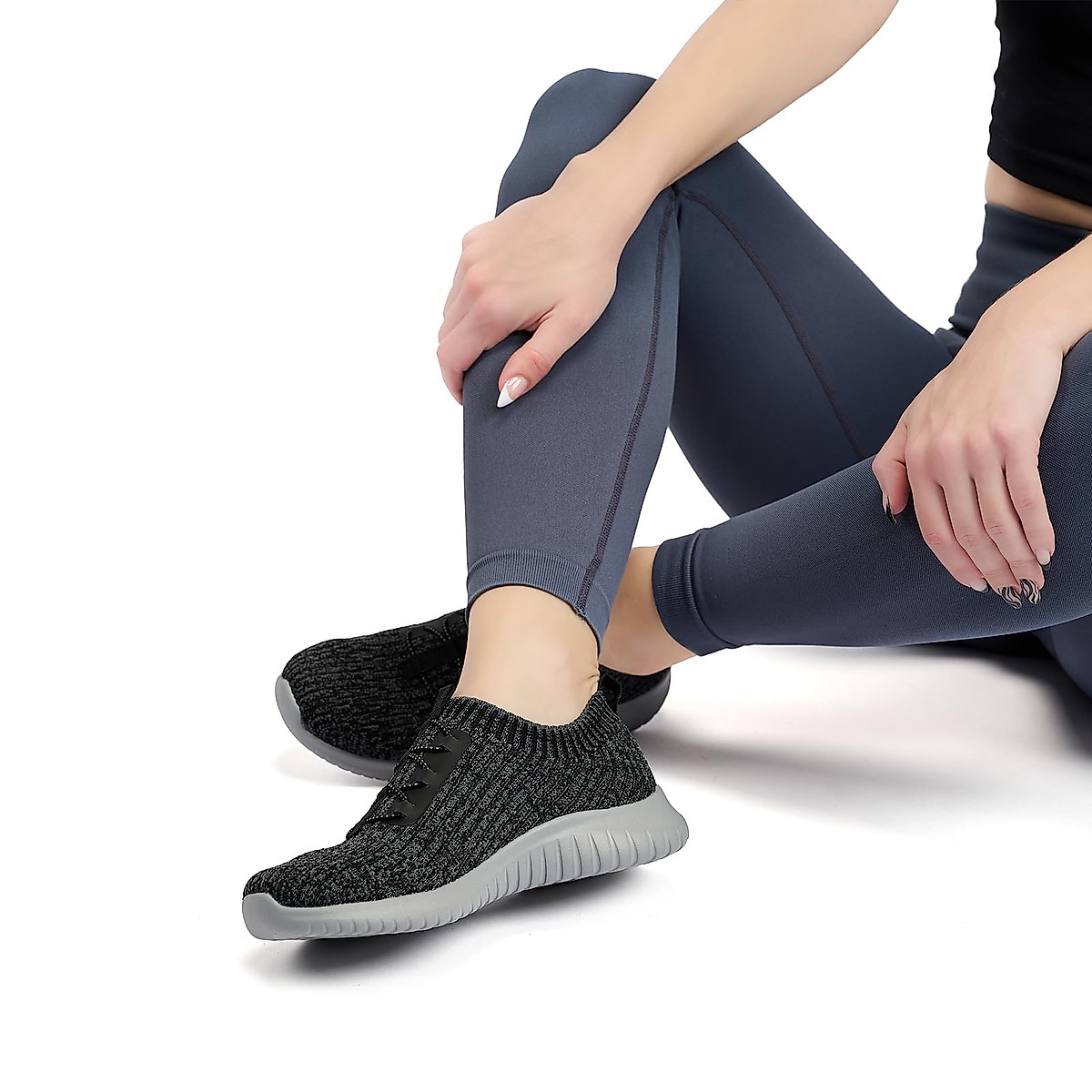 konhill Women's Comfortable Walking Shoes - Tennis Athletic Casual Slip on Sneakers 7 US Dark Grey/Grey,37.5