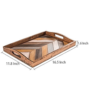 MyGift Rustic Chevron Stripe Pattern Rectangular Wood Breakfast Serving Tray/Decorative Coffee Table Tray with Cutout Handle - 16 x 12-Inch