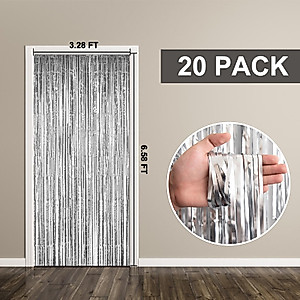 20 Pack Foil Curtain Backdrop Silver Metallic Tinsel Foil Fringe Curtains Photo Booth Props for Birthday Wedding Engagement Baby Shower Bachelorette Christmas Holiday Celebration Party Decorations