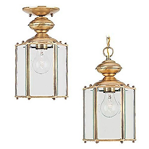 Sea Gull Lighting 6008-02 Classico Outdoor Semi-Flush Mount Convertible Pendant Outside Fixture, One - Light, Polished Brass