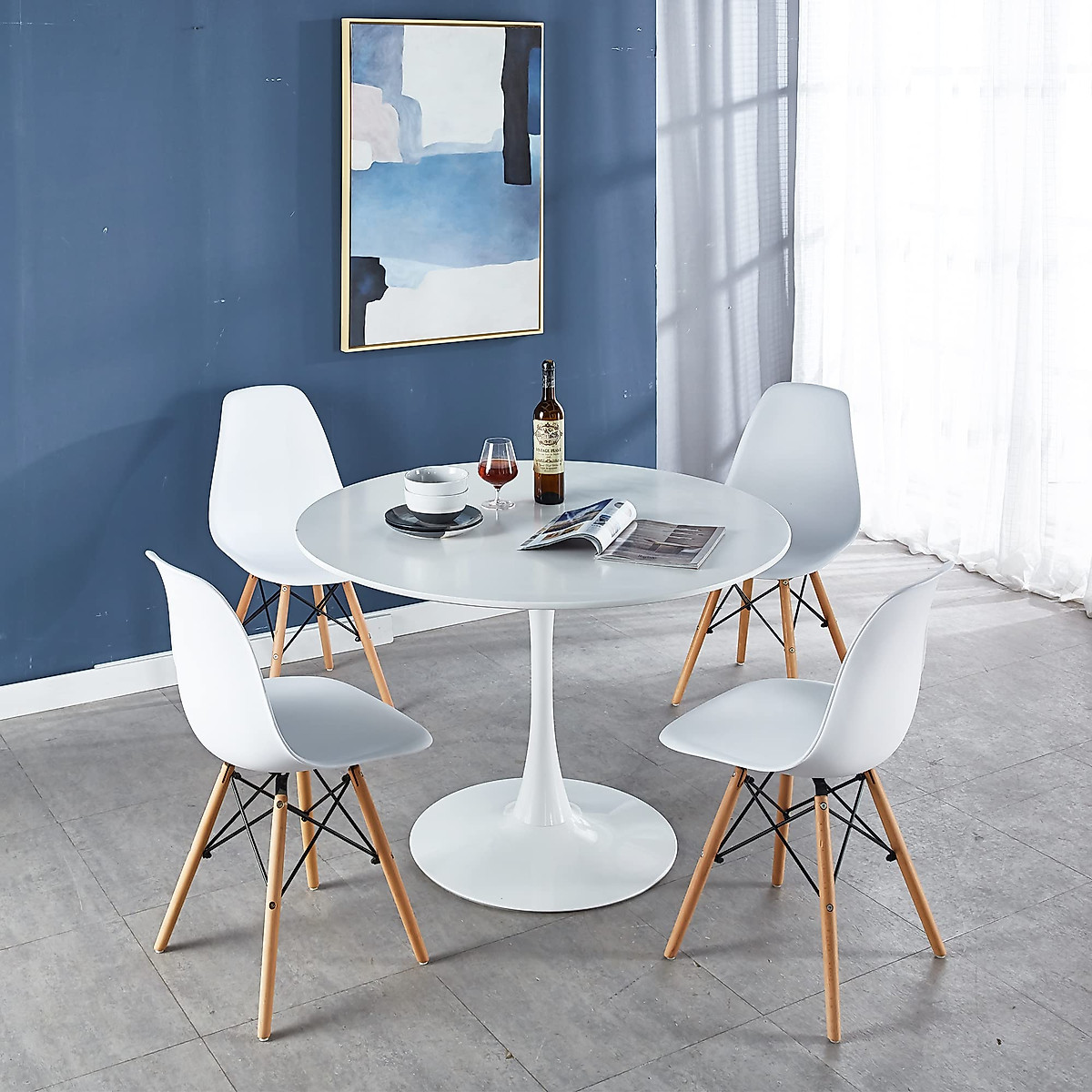 Modern Round Dining Table, Tulip Table for 4-6 Persons, Mid-Century Leisure Table for Kitchen Living Room (White, 42")