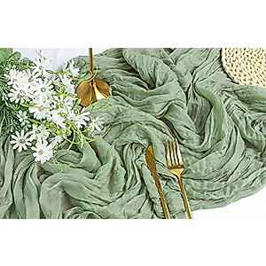 FEXIA Sage Green Cheesecloth Table Runner 35x120 Inches for Baby Shower Decoration Gauze Rustic Table Runner for Wedding Party First Communion Centerpiece Engagement Bridal Shower Boho Decoration