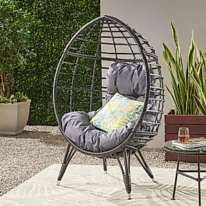 GDFStudio Valerie Outdoor Wicker Swing Chair with Cushion, Gray and Dark Gray