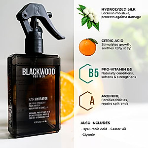 BLACKWOOD FOR MEN Hair Hydrator - Leave In Conditioner & Texturizing Spray - After Shower Deep Treatment for Shine & Repair - Natural Vegan Formula -Sulfate Free, Paraben Free, & Cruelty Free (9.2 Oz)