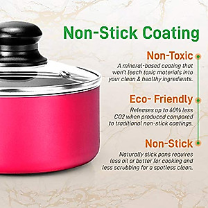 15-Piece Nonstick Kitchen Cookware Set PTFE/PFOA/PFOS- Free | Colorful Heat Resistant Lacquer Kitchen Ware Pots Pan Set w/ Saucepot, Frying Pans, Pots, Oven Pot, Lids, 5 Utensil - NutriChef NCCWCOR15