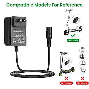 Auspow 24V Power Supply for Razor MX350, Dirt Quad, Pocket Mod, E200, E300, PR200, E100, E500, and Sports Mod, 3-Prong 24V 1.5A Adapter Power Cord Replacement for Part# W13112099014