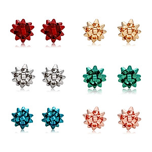 6 Pairs Christmas Bow Earrings for Women Xmas Bow Stud Earrings Red Green Festive Holiday Earring Set Christmas Jewelry Gifts (Color2)