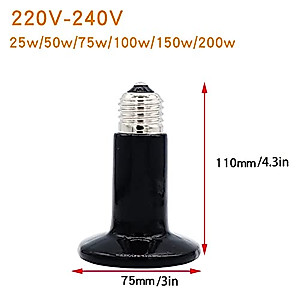 Reptile Heating Lamp 3 Pack Reptile Pet Turtle Lizard Gecko Snake Winter Heat Preservation and Warmth Ceramic Heating Element is Harmless (Color : 100w 220v)