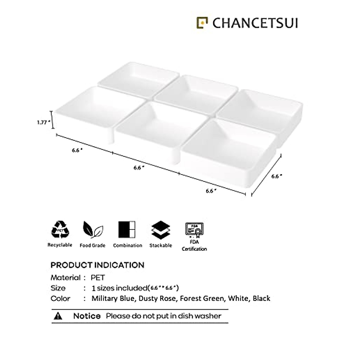 6 Pcs Stackable Drawer Organizer Set, 6.6" X 6.6" Square Plastic Vanity Drawer Organizers and Storage Bins, Desk Drawer Organizer Trays for Makeup, Bathroom Countertop, Office Drawer Divider, White