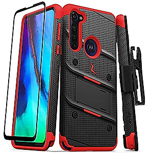 ZIZO Bolt Series for Moto G Stylus (2020) Case with Screen Protector Kickstand Holster Lanyard - Black & Red
