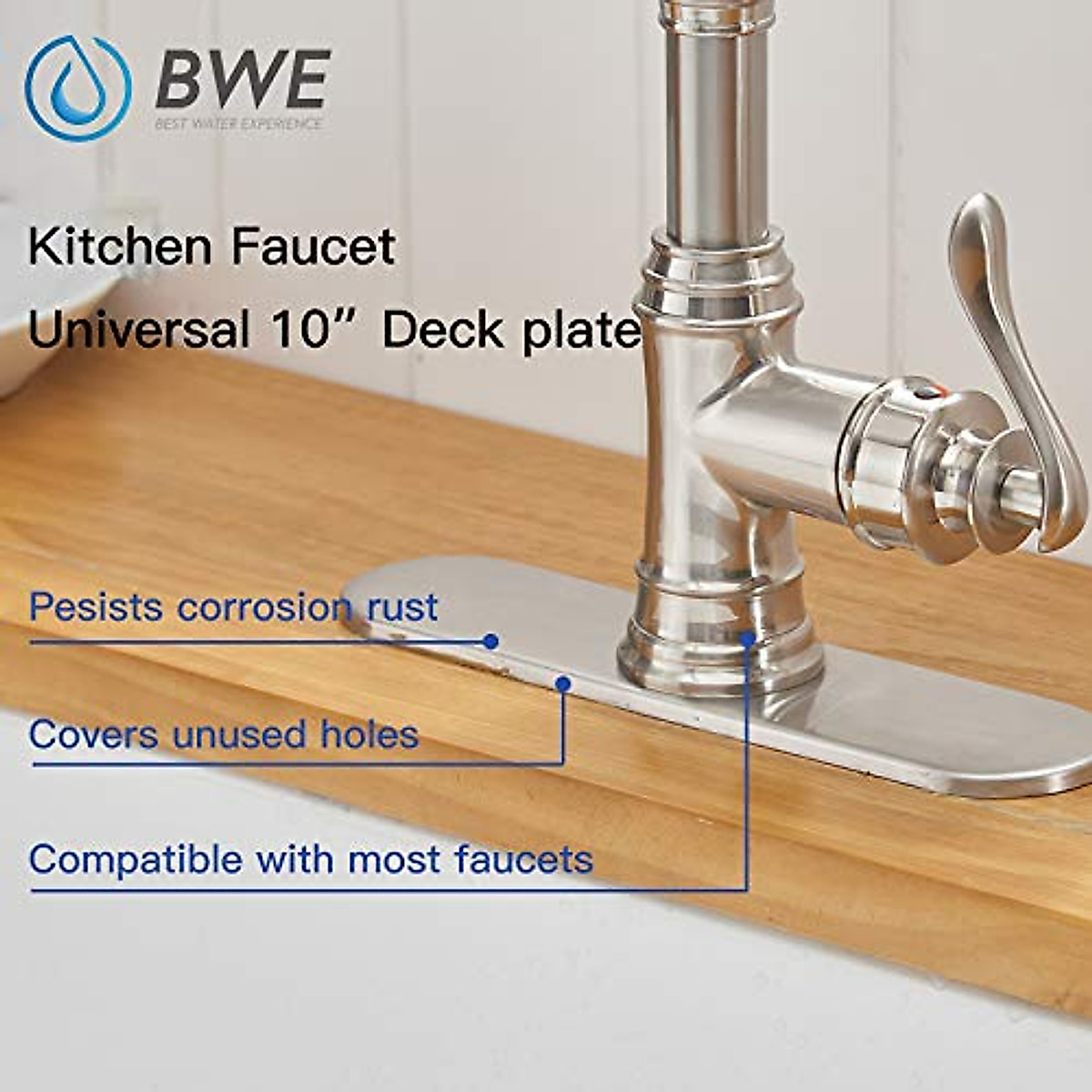 BWE Faucet Cover 10 Inch Deck Plate for 1 or 3 Hole Kitchen or Bathroom Sink Faucet Brushed Nickel Outside Escutcheon Plate Stainless Steel Plate Round Vessel Vanity Base Sink Hole Cover Round