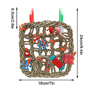 Wontee Bird Climbing Net Parrot Straw Braid Rope Hanging Foraging Wall for Parakeet Cockatiel Budgie Lovebird Cage Swing Toy