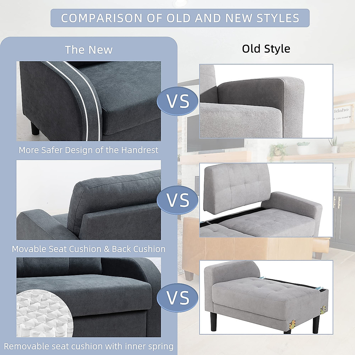 Vongrasig 73" Small Modern Loveseat Sofa Couch, Mid-Century Fabric Low Back 2-Seat Sofa Couch Tufted Love Seat for Living Room, Bedroom, Office, Apartment, Dorm, Studio and Small Space (Grey)