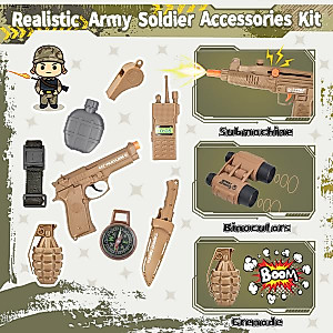 UNIH Army Costume for Kids, Boys Military Soldier Costume with Tactical Vest And Toy Accessories Gear, Halloween Costumes for Boys Kids 3-10 (L)