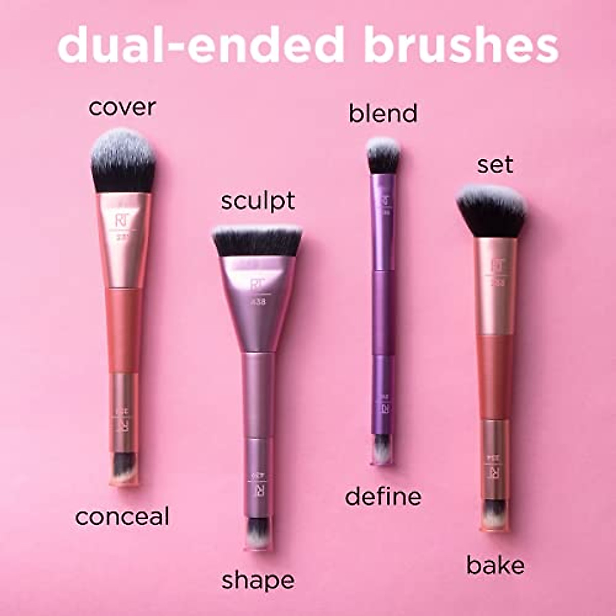Real Techniques Sculpt & Shape Dual Ended Makeup Brush, 2-in-1 Sculpting Brush, Contours Cheek, Nose, & Eyes, Flat Head Blends & Intensifies Contour or Highlighter, Vegan & Cruelty Free, 1 Count