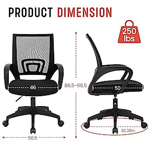 Office Chair Computer Desk Chair Gaming Ergonomic Mid Back Cushion Lumbar Support with Wheels Comfortable Mesh Racing Seat Adjustable Swivel Rolling Home Executive