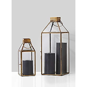 Serene Spaces Living Large Gold Decorative Hurricane Lantern Candle Holder with Glass Panels, 16" Tall