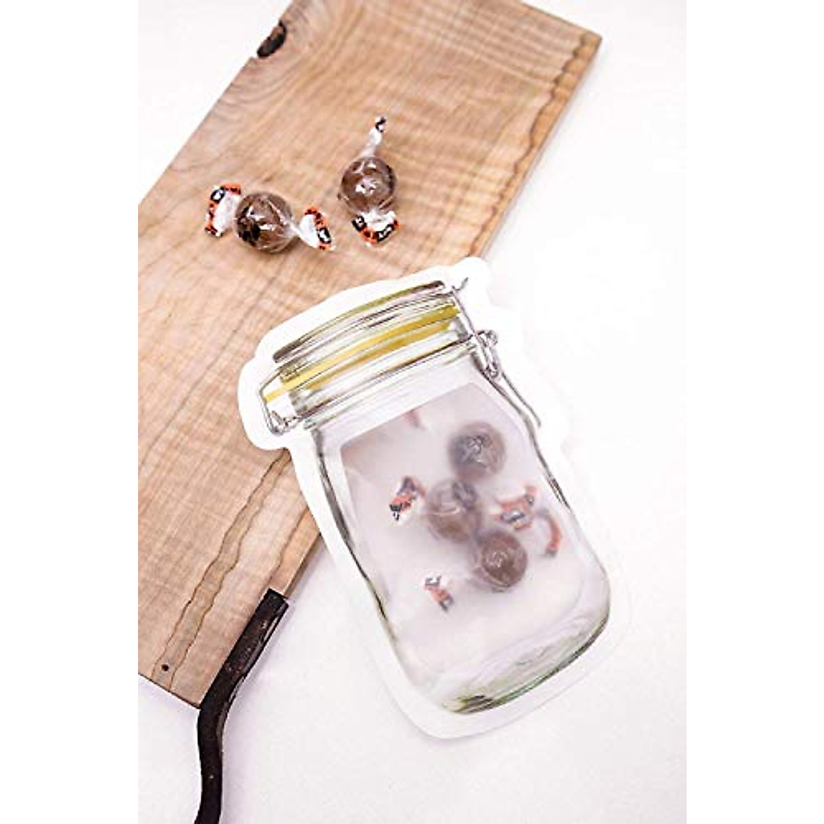 NATX 50Pcs Mason Jar Pattern Food Storage Bag Reusable Portable Stand Up Smell Proof Ziplock Bags Snack Saver Container Retail Package Bag Frosted Pouches Yellow 6×4.2in (15.7×10.5cm)