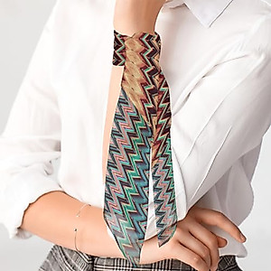 UIWOLTIK Geometric Zig Zag Stripes Silk Scarf for Hair Wrapping at Night Scarves for Women Light weight Silk Hair Wrap Bandana for Sleeping 35 Inch Square Scarf