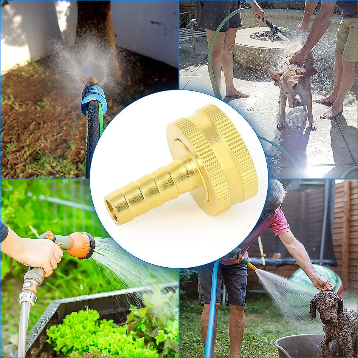 ERGAOBOY 2 Pcs 5/8 Barb To 3/4 Female GHT Thread Swivel Brass Garden Hose Pipe Connector With Clamps,Fit For Garden Hose Repair