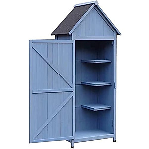 Outdoor Storage Shed, Wooden Garden House Tool Box Farm Implement Storage Room Sundries Storage Cabinet with Workstation and Waterproof Asphalt Roof,E