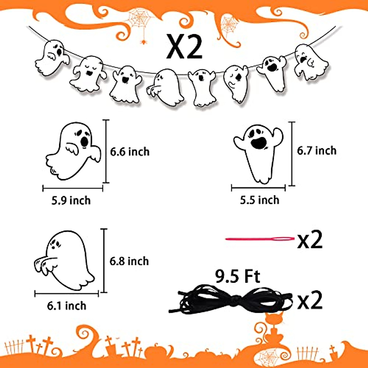 Cute Ghost Banner 2 Pack Halloween Garland Decorations Ghost Festival Party Decoration Haunted Houses Doorway Home Indoor Outdoor Halloween Party Supplies