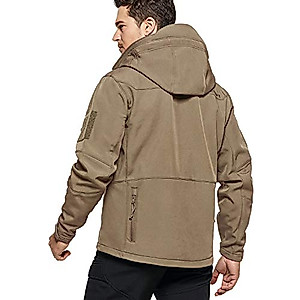 CQR Men's Winter Tactical Military Jackets, Lightweight Water Resistant Fleece Lined Softshell Hunting Jacket w Hoodie, Operator Multipocket Coyote, XX-Large