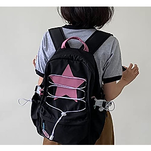 TIMMOR MAGIC Y2k Backpack for Women Star Aesthetic Bags with Drawstring Y2k Fashion Graphic Bag Cyber Vintage Coquette Bags(style4-black)