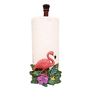 Ebros Gift Tropical Birds of Paradise Graceful Pink Flamingo Kitchen Dining Paper Towel Holder Dispenser 15" High Home Accent Western Decorative Figurine Dinner Table or Bar or Countertop Centerpiece