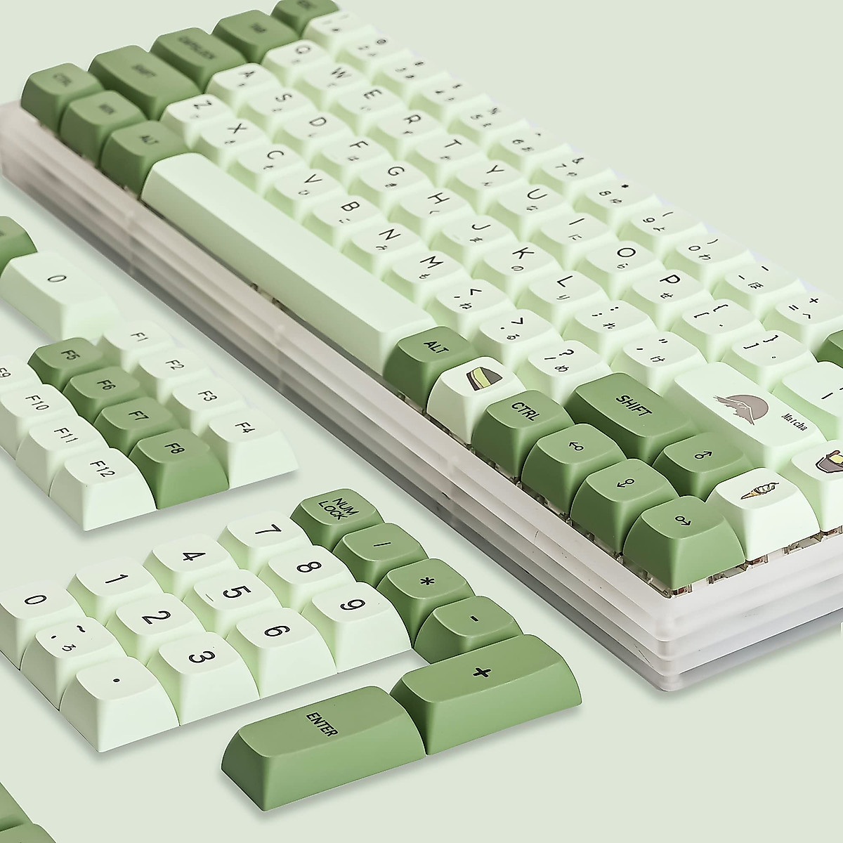 Guffercty kred GTSP XDA Profile Japanese Keycaps 60 Percent PBT 122 Key Green Keycaps Set for Cherry MX Covers Tenkeyless 60% 65% Gaming Keyboard (Matcha)