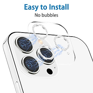 Dengduoduo 【3 Pack】 Tempered Glass Camera Lens Protector for iPhone 14 Pro 6.1" & iPhone 14 Pro Max 6.7", Glitter Bling Diamond, Ultra HD, 9H Hardness, Anti-Scratch, Case Friendly, Easy to Install