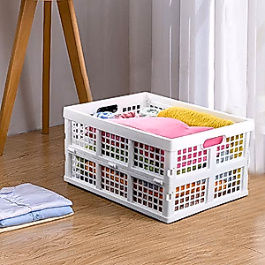 Sosody 34 L Large Collapsible Plastic Storage Crates, Folding Storage Baskets Stackable, White, 4 Packs