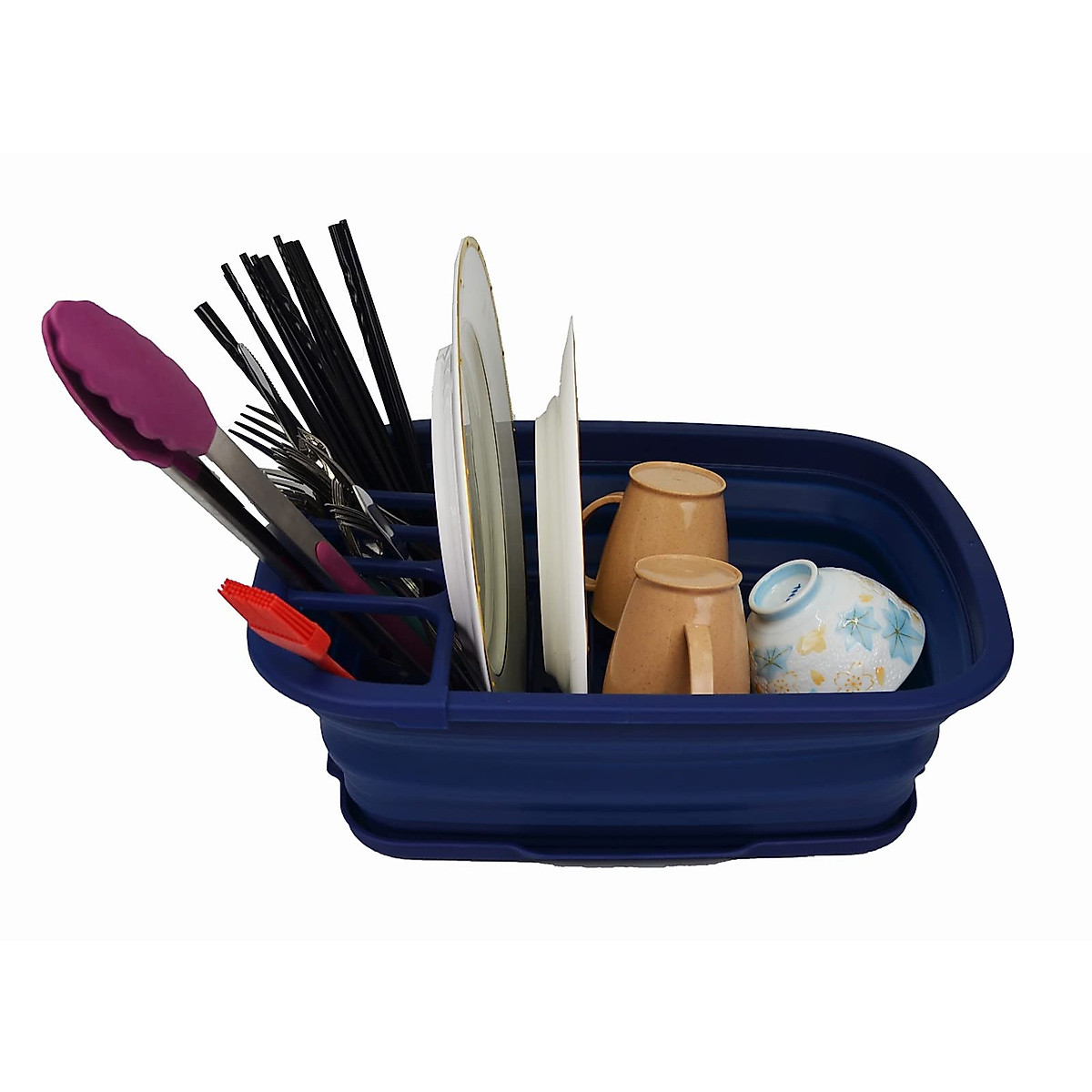 SAMMART 8L (2.11Gallons) Collapsible Dish Drainer with Drainer Board - Foldable Drying Rack Set - Portable Dinnerware Organizer - Space Saving Kitchen Storage Tray (Royal Blue, 1)