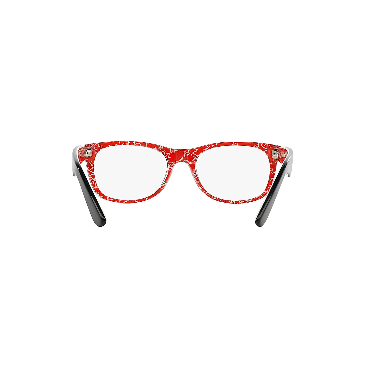 Ray-Ban RX5184 New Wayfarer Square Prescription Eyeglass Frames, Black on Texture Red/Demo Lens, 52 mm