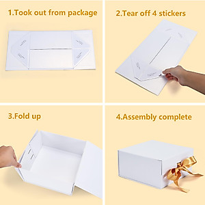 Giftgarden 4 Pack 8”x8”x4” White Gift Boxes with Ribbon Magnetic Lids, Collapsible Square Gift Wrap Box Magnet Clourse for Present, Christmas, Birthday, Wedding, Valentines, Bridesmaid Proposal Box