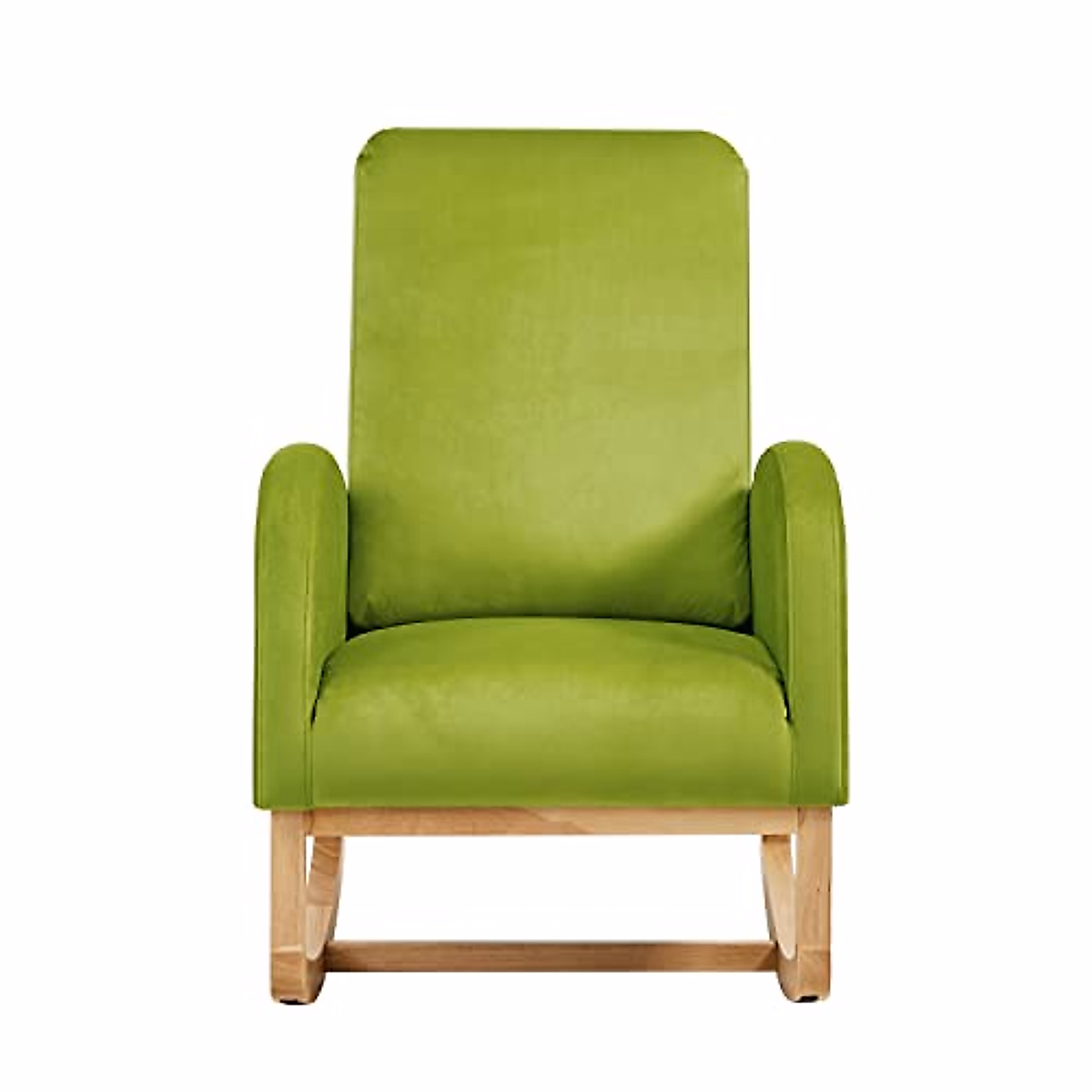 Setawix Rocking Chair for Nursery, Midcentury Modern Accent Rocker Armchair with Side Pocket, Upholstered High Back Wooden Rocking Chair for Living Room Baby Room Bedroom (Green - Velvet)