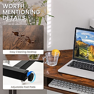 MEDIMALL Triangle Computer Desk, Small Corner Writing Table with Power Outlets, Keyboard Tray & Storage Shelf, Strong Metal Frame, Home Office Workstation Gaming Desk for Small Spaces, Rustic Brown