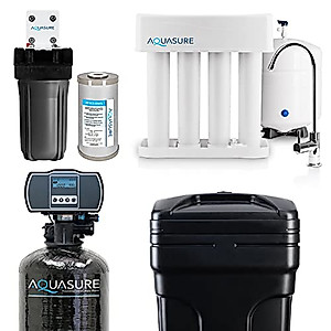 Aquasure 48,000 Grains Whole House Water Filtration Bundle with Digital Metered Control Softener, Pre-Filters, 75 GPD RO Reverse Osmosis System, Eliminates 99% of Water Contaminants (3-4 bathrooms)