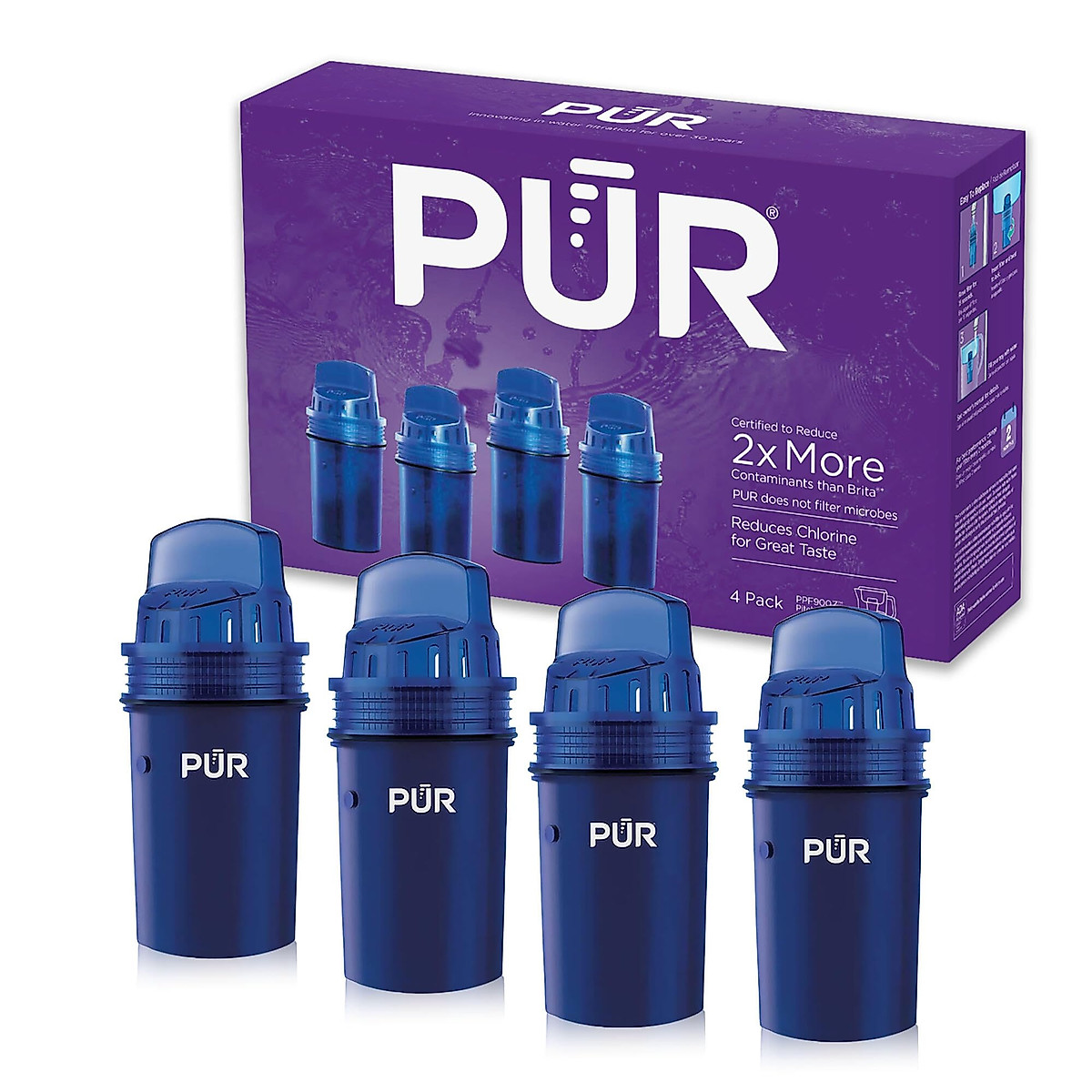 PUR Water Pitcher Replacement Filter (Pack of 4), Blue – Compatible with all PUR Pitcher and Dispenser Filtration Systems, PPF900Z