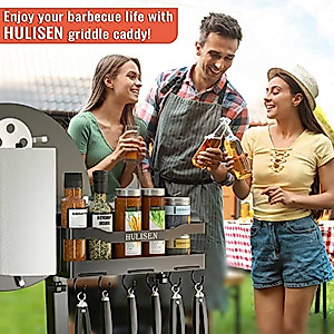 HULISEN Griddle Caddy, Grill Caddy for Blackstone 28"/36" Griddle Accessories and Prep Cart, BBQ Tool Organizer, Barbecue Grilling Storage Box with Paper Towel Holder for Outdoor Grill, No Drilling