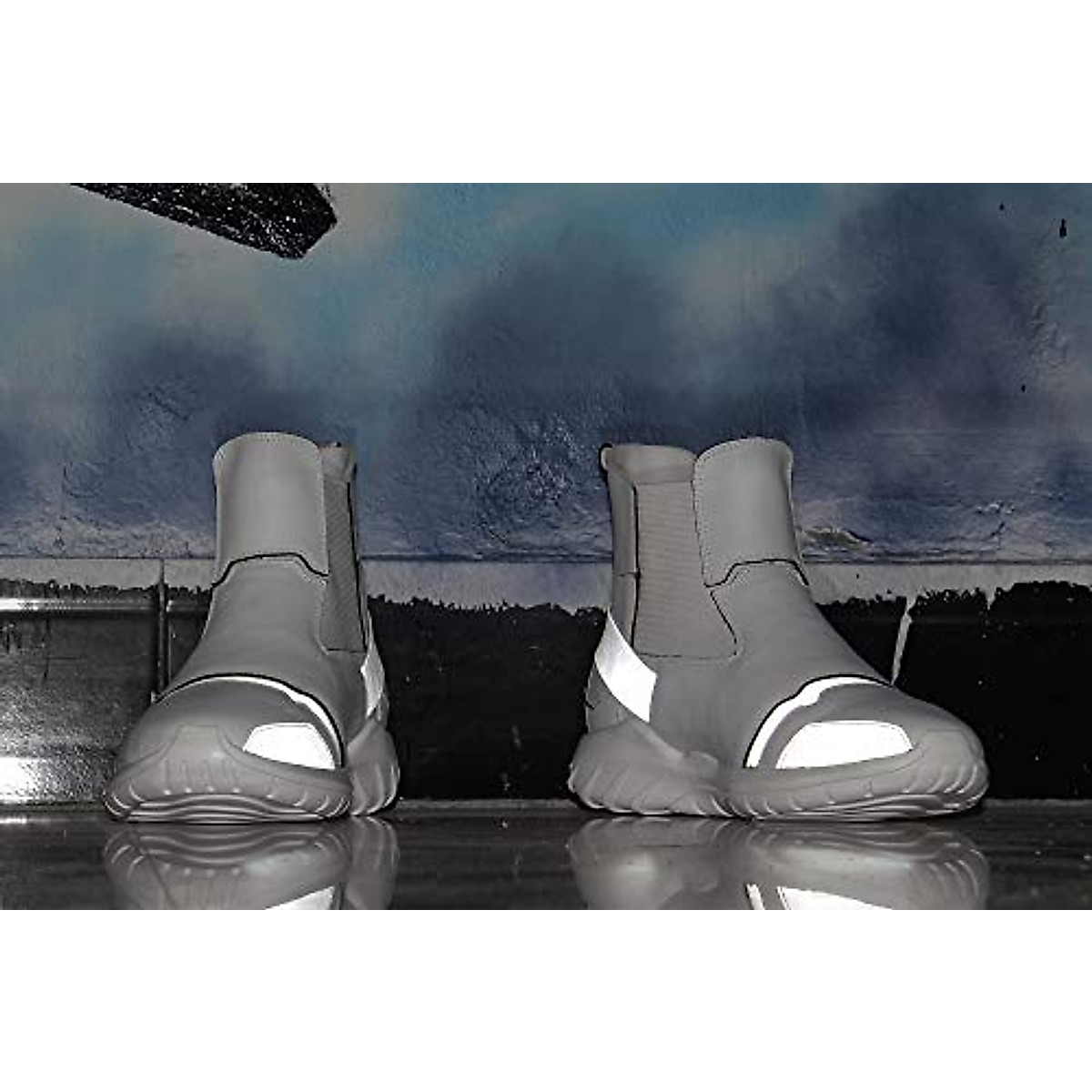 Soulsfeng High Top Sneakers Reflective Shoes Leather Splicing Lightweight Non Slip Walking Shoes White Women Size 9.5 Men Size 8