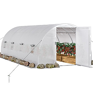 YITAHOME 20x10x7ft Greenhouse Extra Large Heavy Duty Large 2 Swing Doors Walk-in Greenhouses Tunnel Green Houses Outdoor 8 Windows Gardening Upgraded Galvanized Steel Garden, White