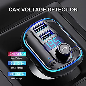 Bluetooth FM Transmitter for Car - Bluetooth Car Adapter Radio Transmitter, Dual USB Car Charger, MP3 Music Player Bluetooth 5.0 Car Kit with Breathing Light, Hands-Free Calls Siri Google Assistant